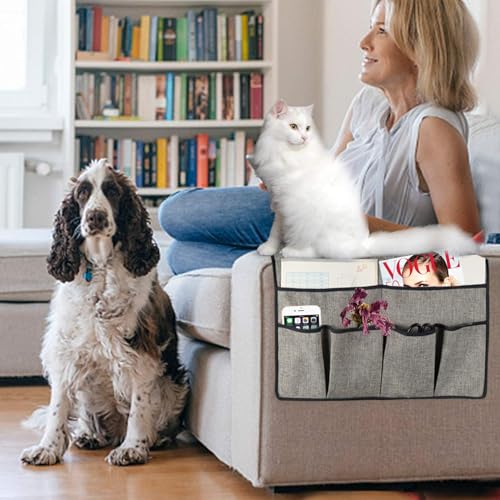 Iwtmm Arm Chair Organizer, Armchair Caddy for Recliner Non-Slip Couch Caddy with 6 Pockets, Magazines, TV Remote Control Holder, 19 x 35 inches
