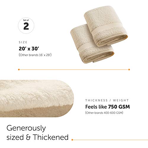 Joluzzy Hand Towel Set, (20 x 30 Inches) 100% Long-Staple Cotton - Extreme Soft / Plush / Thick - High Absorbent - Luxury Hotel Quality - Ivory Hand Towel / Hair Towel - Set of 2