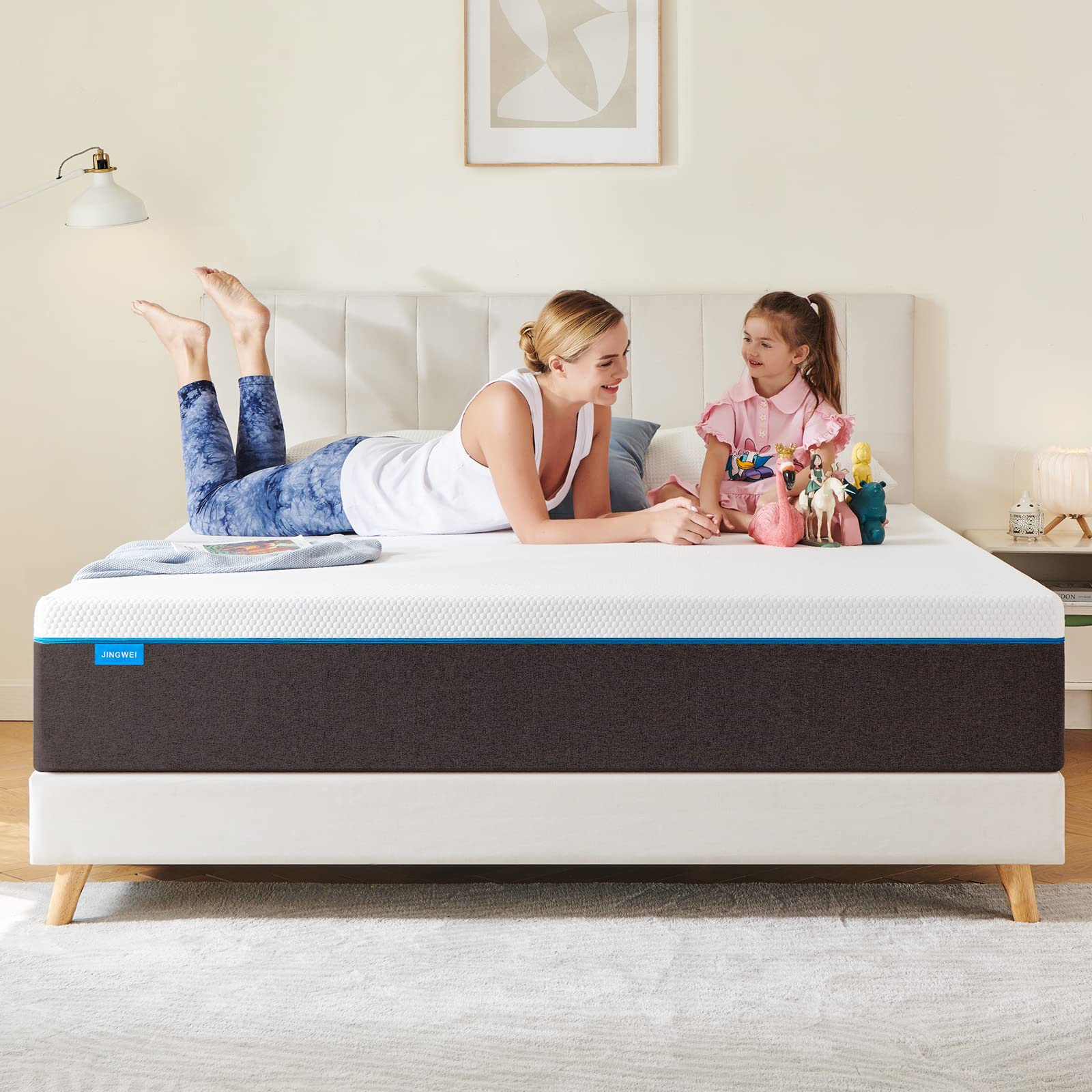 JINGWEI King Size Mattress, 14 Inch Gel Memory Foam King Mattress for Cooling Sleep & Pressure Relief, Medium Soft with Motion Isolation, 76 X 80 X 14 inches