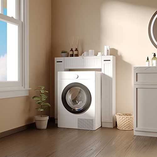 ITUSUT Over The Toilet Storage Cabinet, Freestanding Toilet Cabinet Organizer with 2 Side Doors and Pull-Down Door, Bathroom Cabinet Over Toilet with Adjustable Shelves & Paper Holder, White