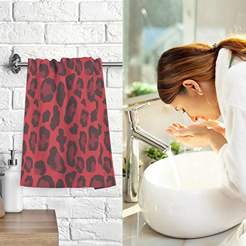 Jucciaco Red Leopard Pattern Cotton Towels for Bathroom, Soft Absorbent Hand Towel Set of 2 for Kitchen Yoga Gym Decorative, 16x28 inch