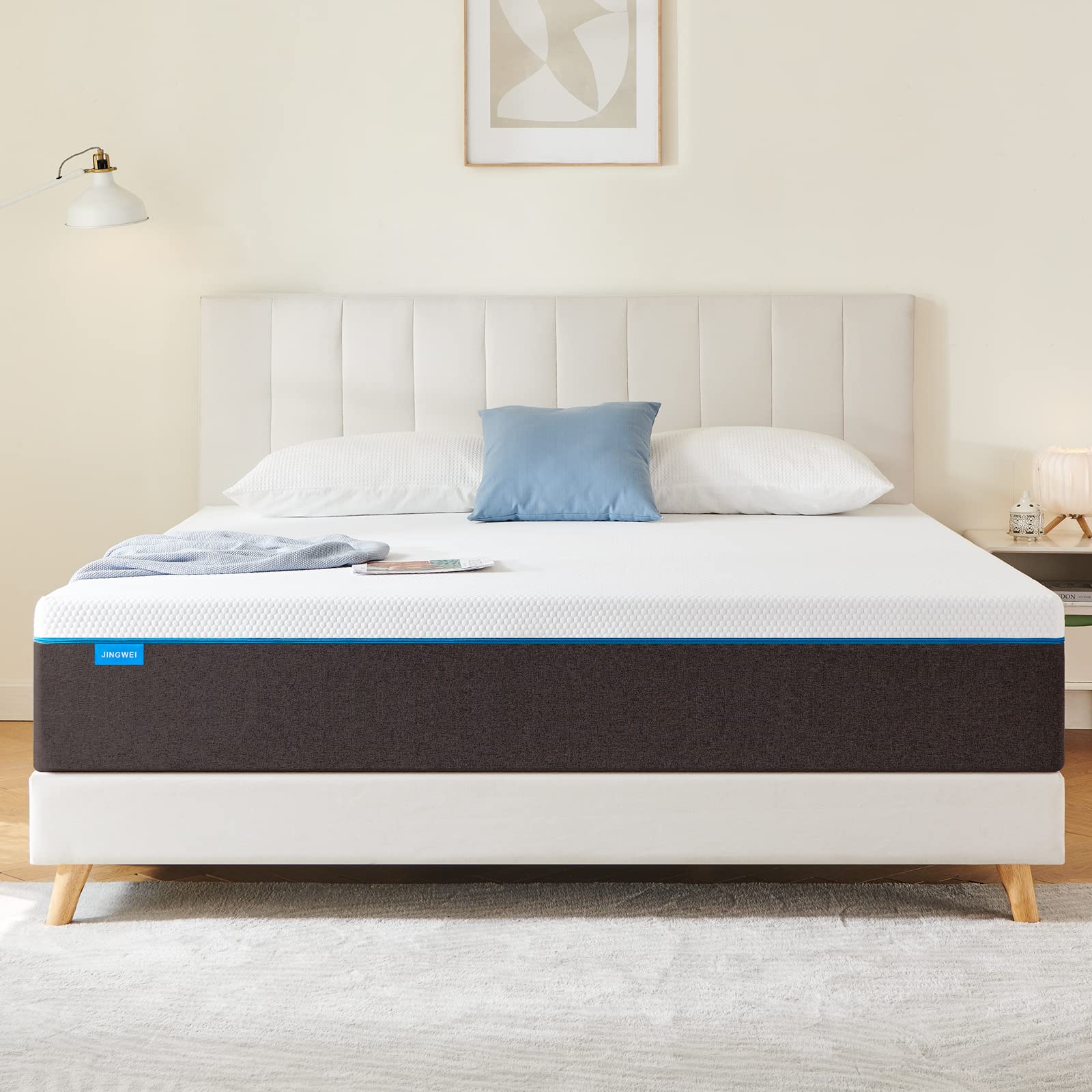 JINGWEI King Size Mattress, 14 Inch Gel Memory Foam King Mattress for Cooling Sleep & Pressure Relief, Medium Soft with Motion Isolation, 76 X 80 X 14 inches