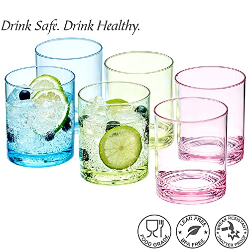 Amazing Abby - Probity - 12-Ounce Plastic Tumblers (Set of 6), Plastic Drinking Glasses, Mixed-Color Reusable Plastic Cups, BPA-Free, Shatter-Proof, Dishwasher-Safe