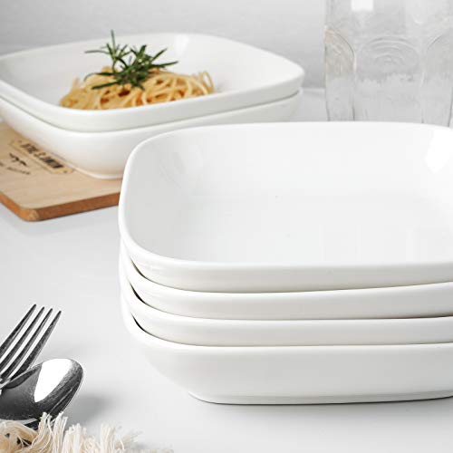 Selamica Porcelain 8-inch Square Dinner Plates, Pasta Salad Bowls, Set of 6, White