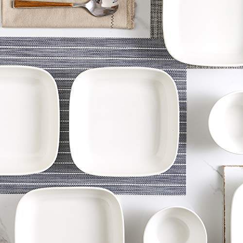 Selamica Porcelain 8-inch Square Dinner Plates, Pasta Salad Bowls, Set of 6, White