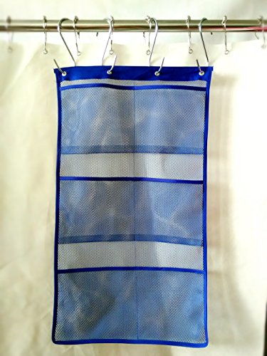 ALYER 6 Storage Pockets Hanging Mesh Shower Caddy,Space Saving Bathroom Accessories and Quick Dry Bath Organizer,Blue