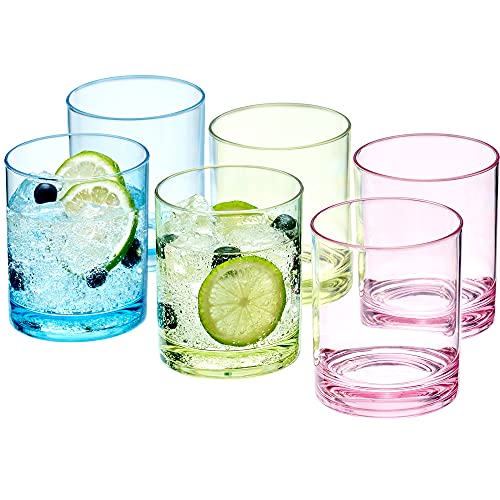 Amazing Abby - Probity - 12-Ounce Plastic Tumblers (Set of 6), Plastic Drinking Glasses, Mixed-Color Reusable Plastic Cups, BPA-Free, Shatter-Proof, Dishwasher-Safe