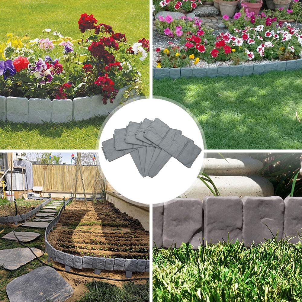 WUSIO Imitation Stone Hammer Installation Landscape Path Decorative Garden Lawn Edging Border Garden Plant Fence Outdoor Hedge Border(10PCS,Grey)