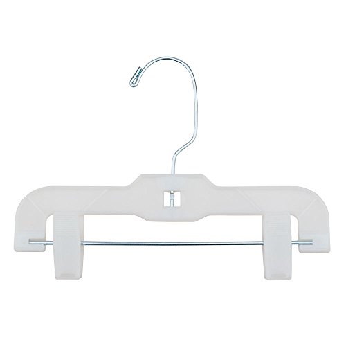 NAHANCO 1610PCLH Plastic Baby/Infant Size Skirt/Pant Hangers, Long Metal Swivel Hook and Plastic Pinch Clips, Heavy Weight, 9", White (Pack of 100)