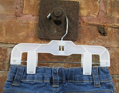 NAHANCO 1610PCLH Plastic Baby/Infant Size Skirt/Pant Hangers, Long Metal Swivel Hook and Plastic Pinch Clips, Heavy Weight, 9", White (Pack of 100)