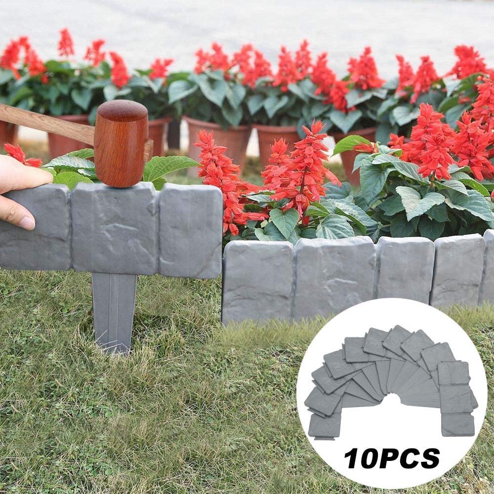 WUSIO Imitation Stone Hammer Installation Landscape Path Decorative Garden Lawn Edging Border Garden Plant Fence Outdoor Hedge Border(10PCS,Grey)