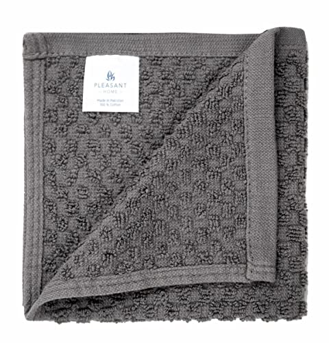 Pleasant Home Washcloths Set - (12” x 12”, 12 Pack) – 550 GSM- 100% Ring Spun Cotton Wash Cloth - Super Soft and Highly Absorbent Face Towels (Grey, Honeycomb Design)