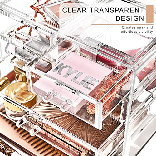 Sorbus Clear Makeup Organizer Display - Stylish Organization and Storage Case for Cosmetics, Jewelry & Hair Accessories - Space Saving Makeup Organizer for Vanity & Bathroom (2 Large, 4 Small Drawers)