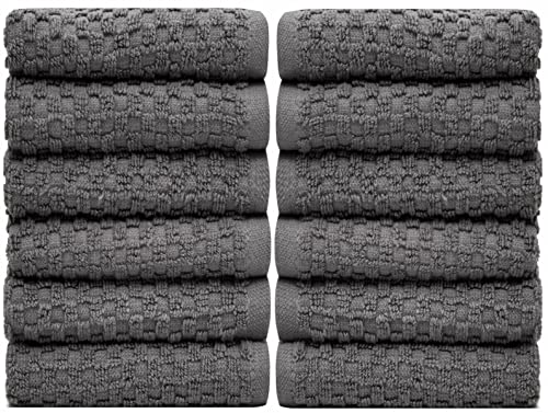 Pleasant Home Washcloths Set - (12” x 12”, 12 Pack) – 550 GSM- 100% Ring Spun Cotton Wash Cloth - Super Soft and Highly Absorbent Face Towels (Grey, Honeycomb Design)