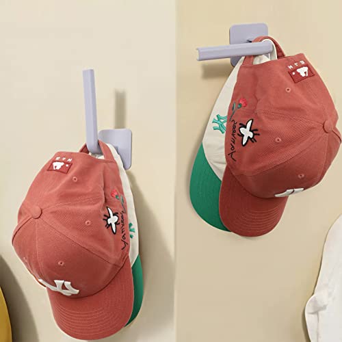 Funnacle Hat Rack for Baseball Caps Adhesive Hat Hooks for Wall, Hat Hanger Storage Baseball Cap Organizer, No Drilling Strong Hat Holder for Door, Closet, Bedroom,Office(Grey, 2 Pack)