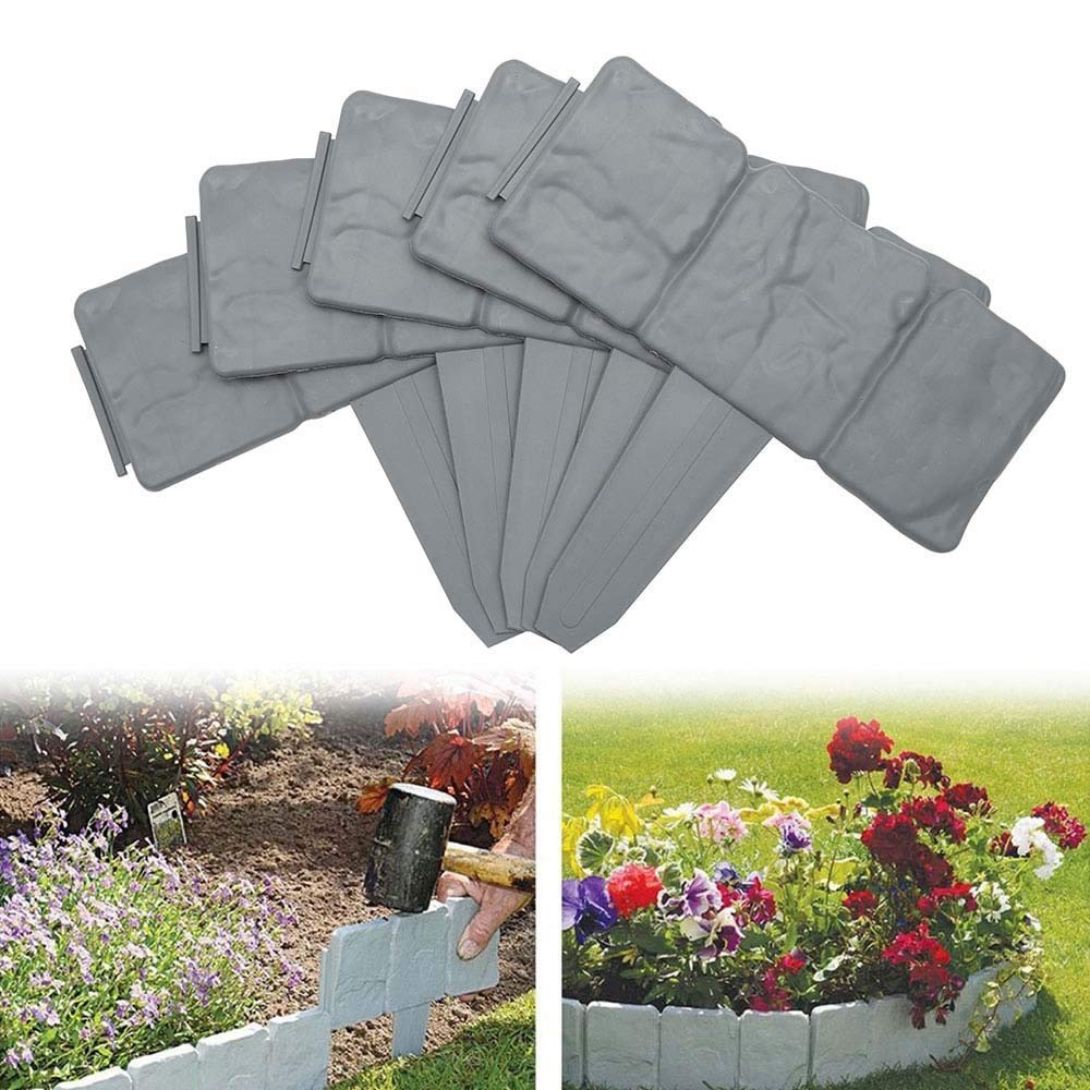 WUSIO Imitation Stone Hammer Installation Landscape Path Decorative Garden Lawn Edging Border Garden Plant Fence Outdoor Hedge Border(10PCS,Grey)
