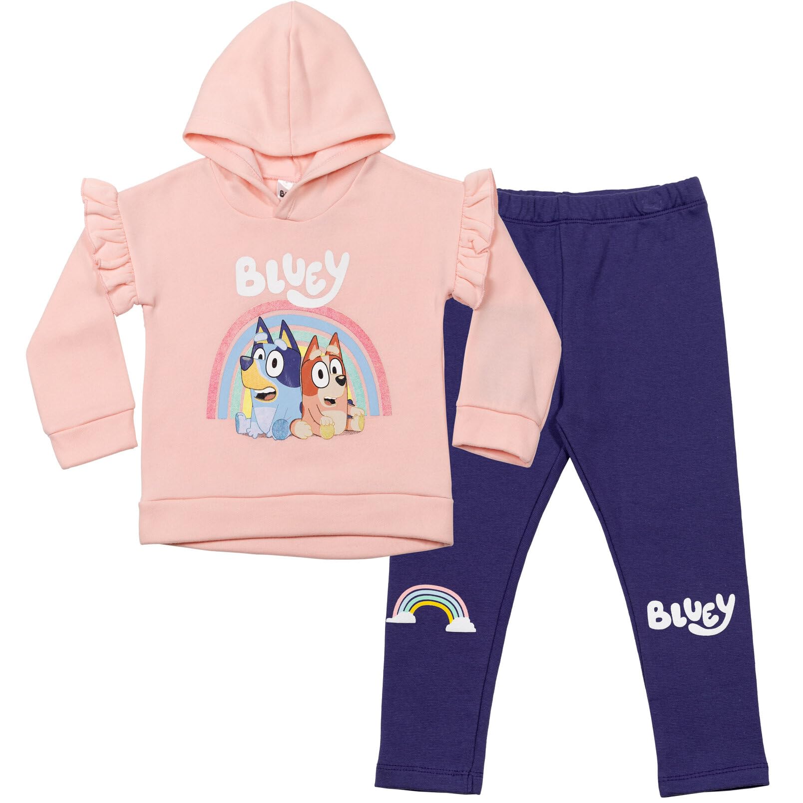Bluey Bingo Toddler Girls Fleece Hoodie and Leggings Outfit Set Pink/Purple 2T