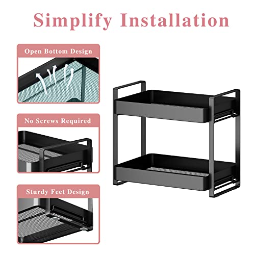 GILLAS 2 Tier Bathroom Counter Organizer, Makeup and Cosmetic Organizer Rack, Bathroom Vanity Storage Tray, Counter Standing Holder Shelf, Black Large