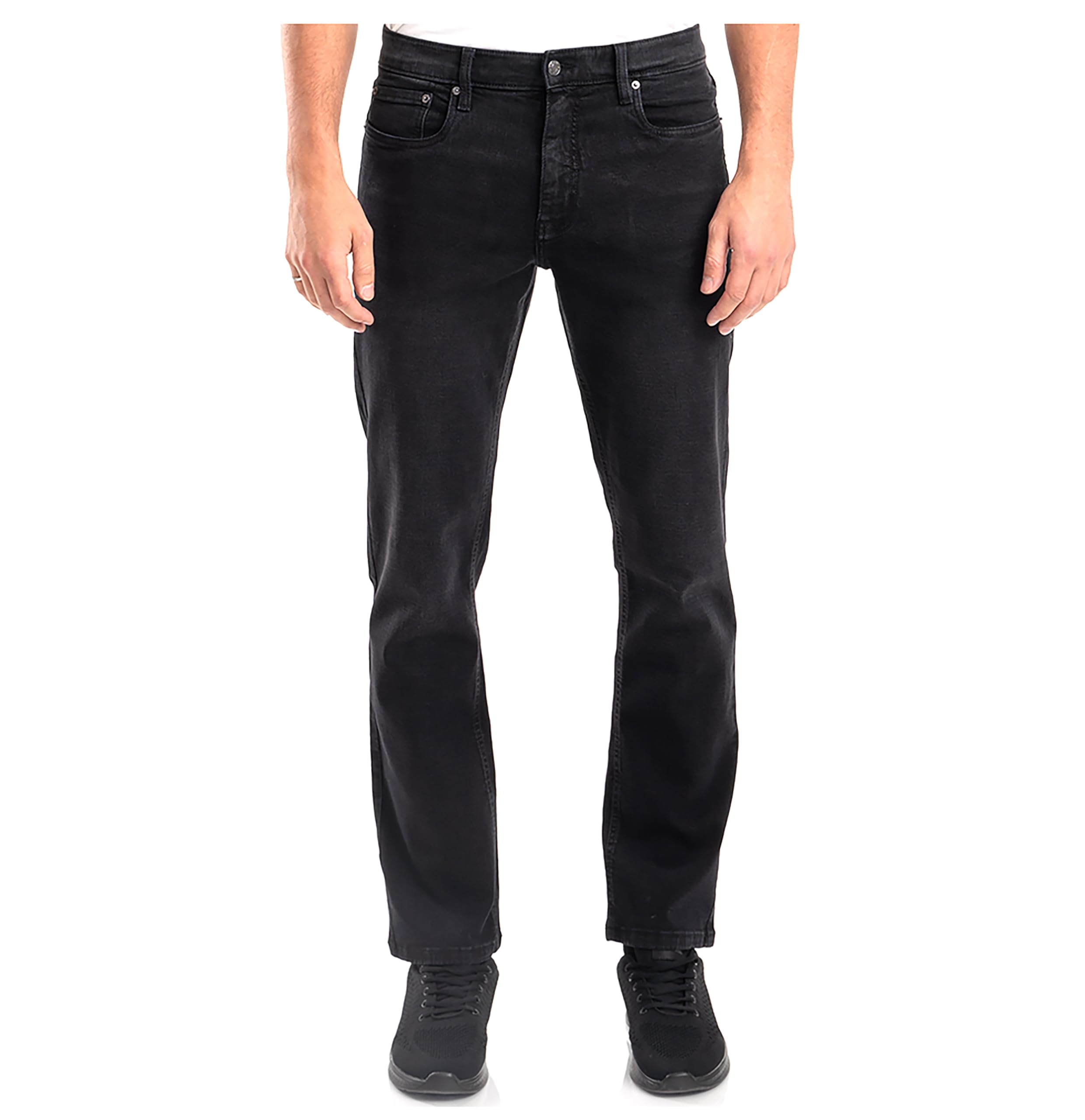 Urban Star Mens Jeans Relaxed Fit – Straight Leg Stretch Jeans for Men – Ultimate Comfort Superflex Pants Black 42W x 32L
