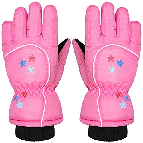 Boao Kids Snow Ski Gloves Winter Waterproof Warm Snowboard Mittens for Girl and Boy (Pink,5-10 Years)