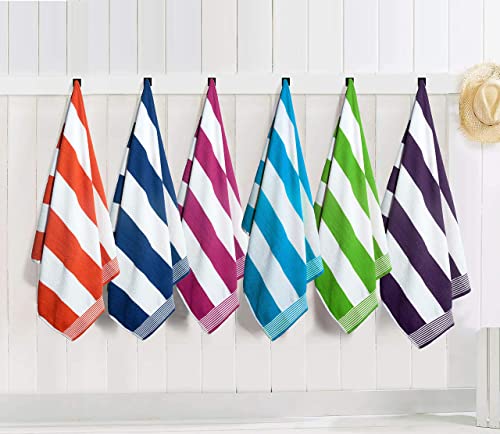 Terry Cabana 100% Cotton Bath Towels, Quick Dry Set of 6 Pack, (30" x 60")- Cabana Stripe - Microfiber Large Towel for Pool, Bath, Sport, Yoga, Camping, Swimming, Highly Absorbent, Light Weight & Soft