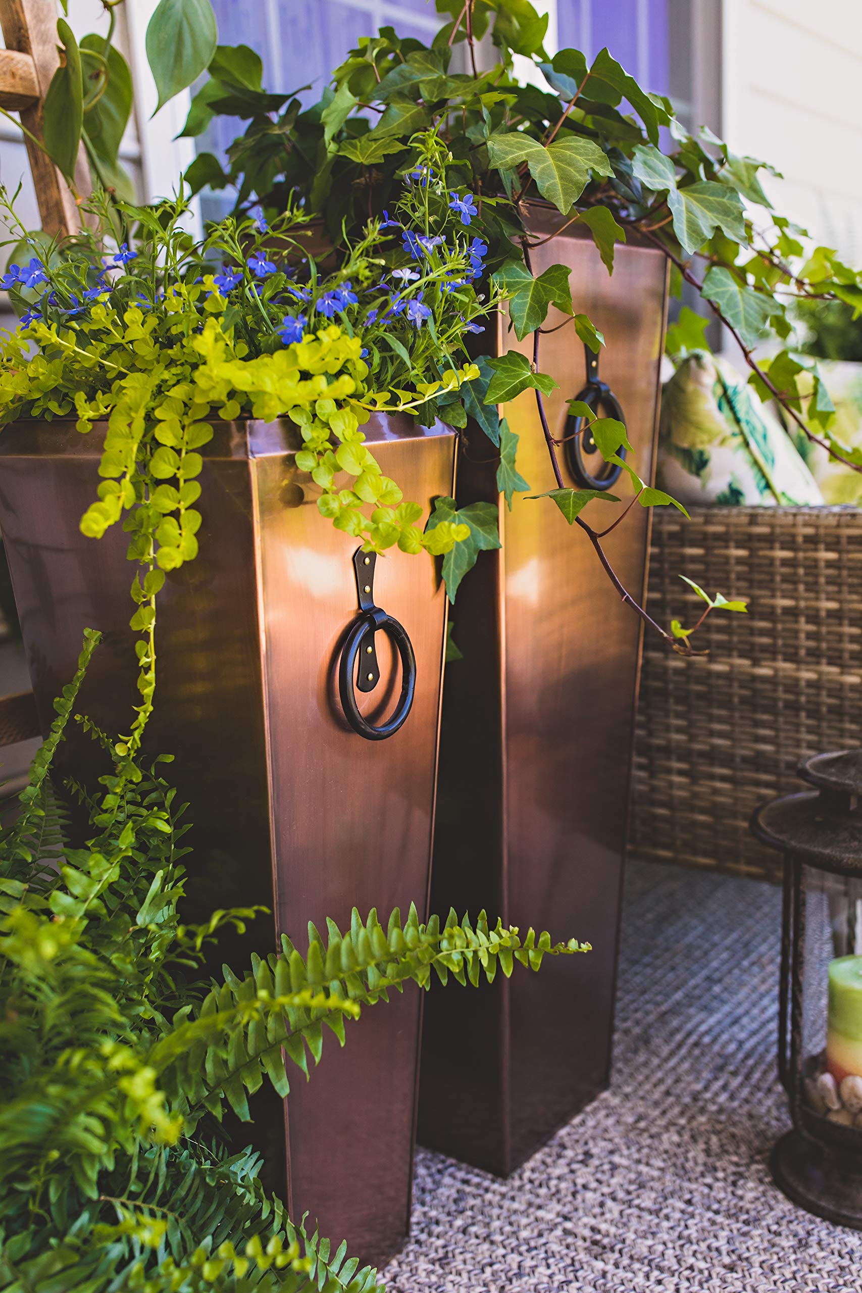 H Potter Tall Planter Antique Copper Patio Deck Indoor Outdoor Garden Flower Planters Set of 2