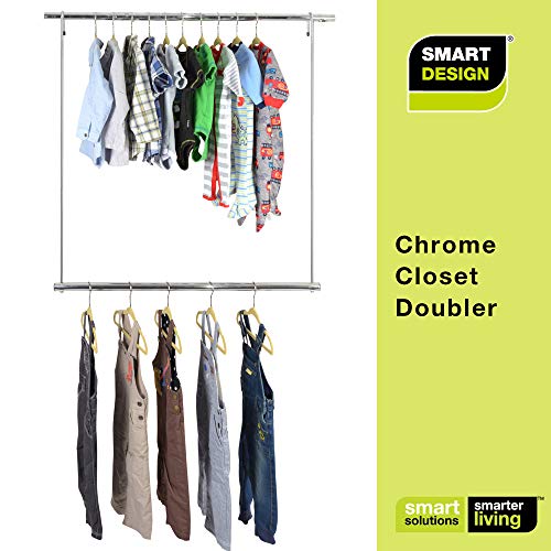 Smart Design Closet Doubler w/Hook Arms - Steel Metal - Suits, Pants, Clothing Storage - Home Organization (30 x 34 Inch) [Chrome]
