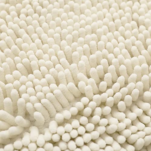 Non-Slip Bath Rug,Extra Soft Microfiber Bedroom Shag Carpet with Anti-Slip Backing,Water/Dust Absorbent Fast Dry Shower Mat,Sound Insulated Stairs Pad,Machine Washable (Ivory,15 x 23 Inches)