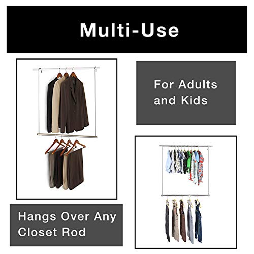 Smart Design Closet Doubler w/Hook Arms - Steel Metal - Suits, Pants, Clothing Storage - Home Organization (30 x 34 Inch) [Chrome]