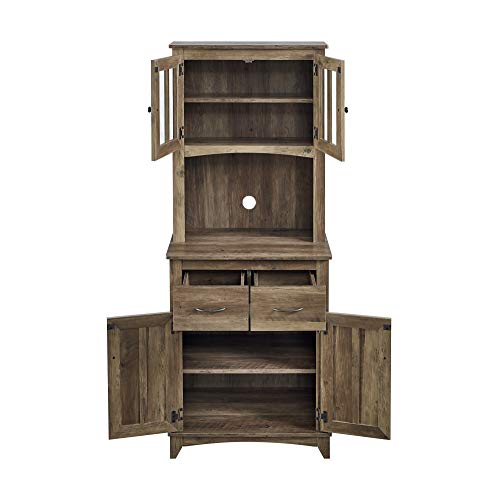 Home Source Microwave Storage Stand with Double Door Top and Bottom Cabinets in Reclaimed Barn Wood Look
