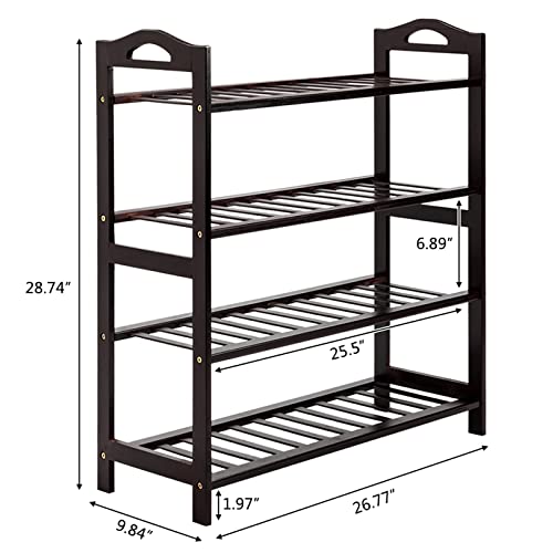 ZKTYQUIHE Bamboo 16-Pairs 4-Tier Shoe Rack, Wooden Shoe Shelf Storage Organizer, for Entryway, Hallway, and Closet Shoe Stand Wooden Stackable Shoe Shelf Shoe Storage Organizer