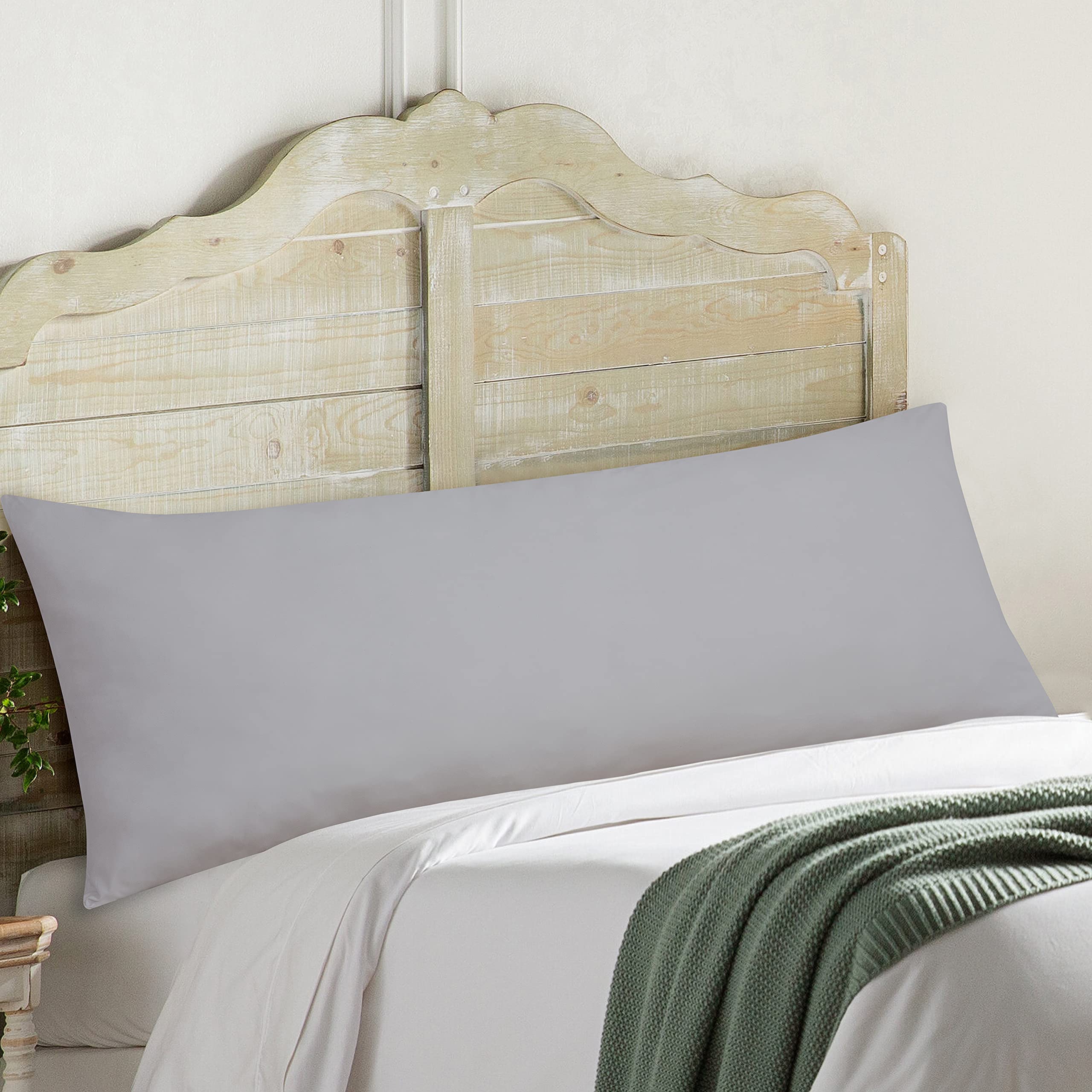 ROYALE LINENS Body Pillow Cover - Double Brushed 1800 Microfiber - 20"x54" with Hidden Zipper Closure - Wrinkle & Fade Resistant - Super Soft Body Pillowcase 2 Pack (Silver, Pack of 2)