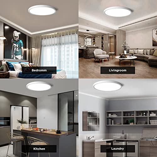 TALOYA Low Profile LED Flush Mount Ceiling Light Fixture, 12 Inch 24W Daylight White Modern Round Light Fixture, 240W Equivalent White Ceiling Lamp for Kitchens Laundry Bedrooms Stairwells