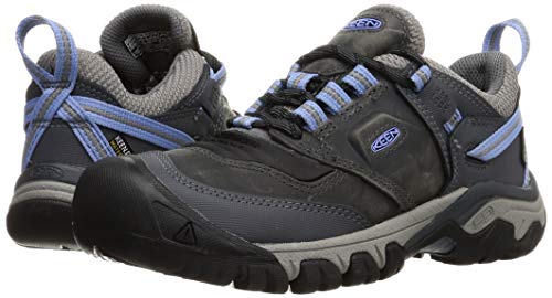 KEEN Women's Ridge Flex Low Height Waterproof Hiking Shoes, Steel Grey/Hydrangea, 9.5