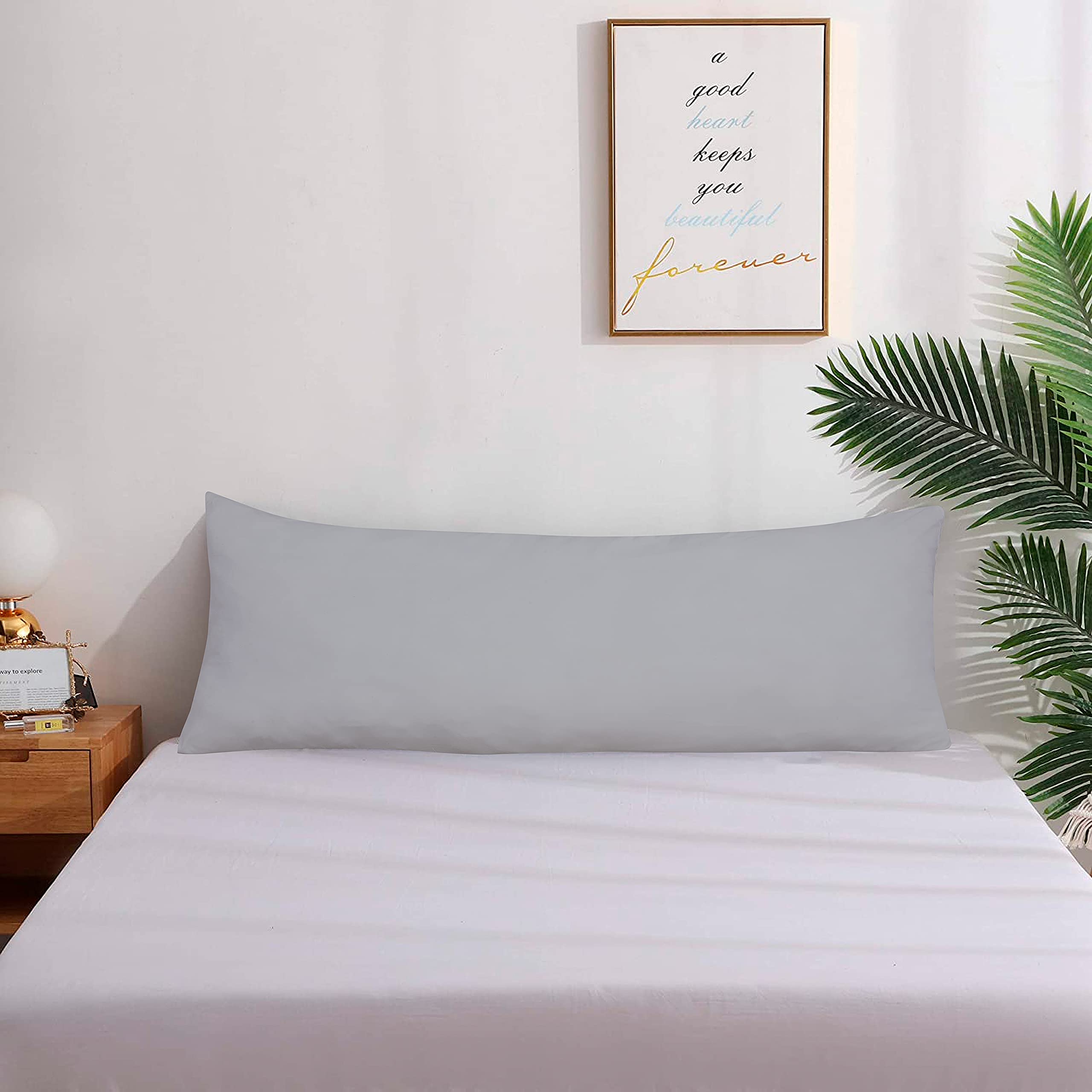 ROYALE LINENS Body Pillow Cover - Double Brushed 1800 Microfiber - 20"x54" with Hidden Zipper Closure - Wrinkle & Fade Resistant - Super Soft Body Pillowcase 2 Pack (Silver, Pack of 2)