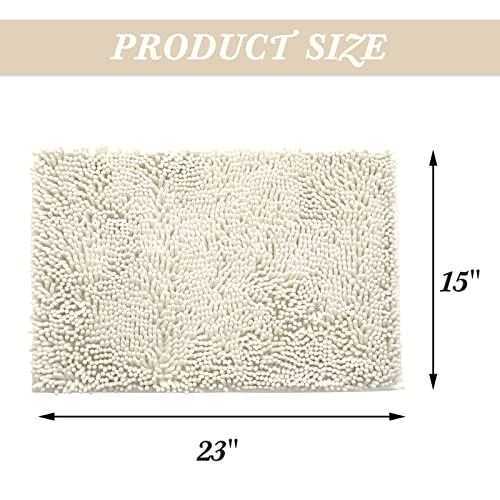 Non-Slip Bath Rug,Extra Soft Microfiber Bedroom Shag Carpet with Anti-Slip Backing,Water/Dust Absorbent Fast Dry Shower Mat,Sound Insulated Stairs Pad,Machine Washable (Ivory,15 x 23 Inches)