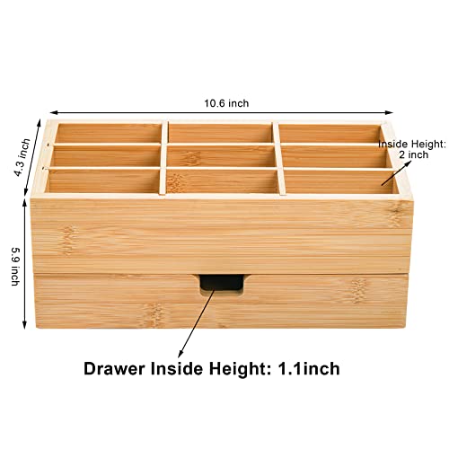 Suwimut Bamboo Makeup Organizer with Drawers, Multi-functional Cosmetic Display Case with 9 Sections for Bathroom, Countertop, Dresser, Wooden Vanity Organizer for Beauty Supplies