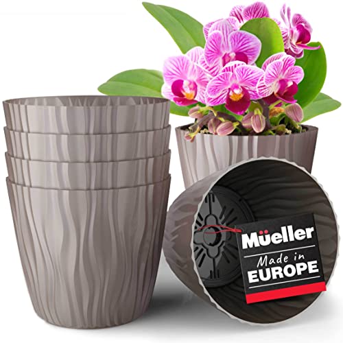 Mueller Austria Plant and Flower Pot 6/1 Set, Heavy Duty 6 Inch European Made Stylish Indoor/Outdoor Decorative Planter, for All House Plants, Flowers, Herbs, Mocha