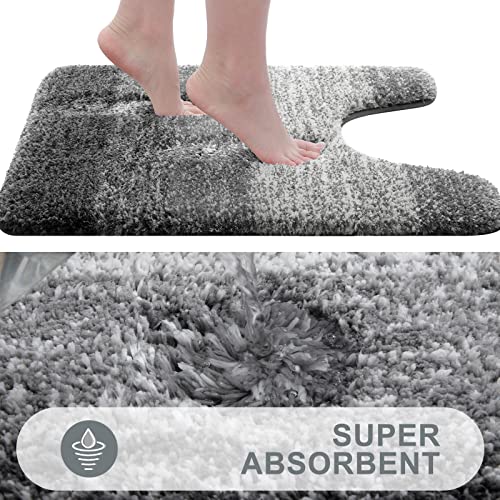 OLANLY Ombre Bath Rug and Toilet Rugs U-Shaped, Bath Rug Size 16x24 and Toilet Rugs Size 20x24 in Grey, 2 Item Bundle