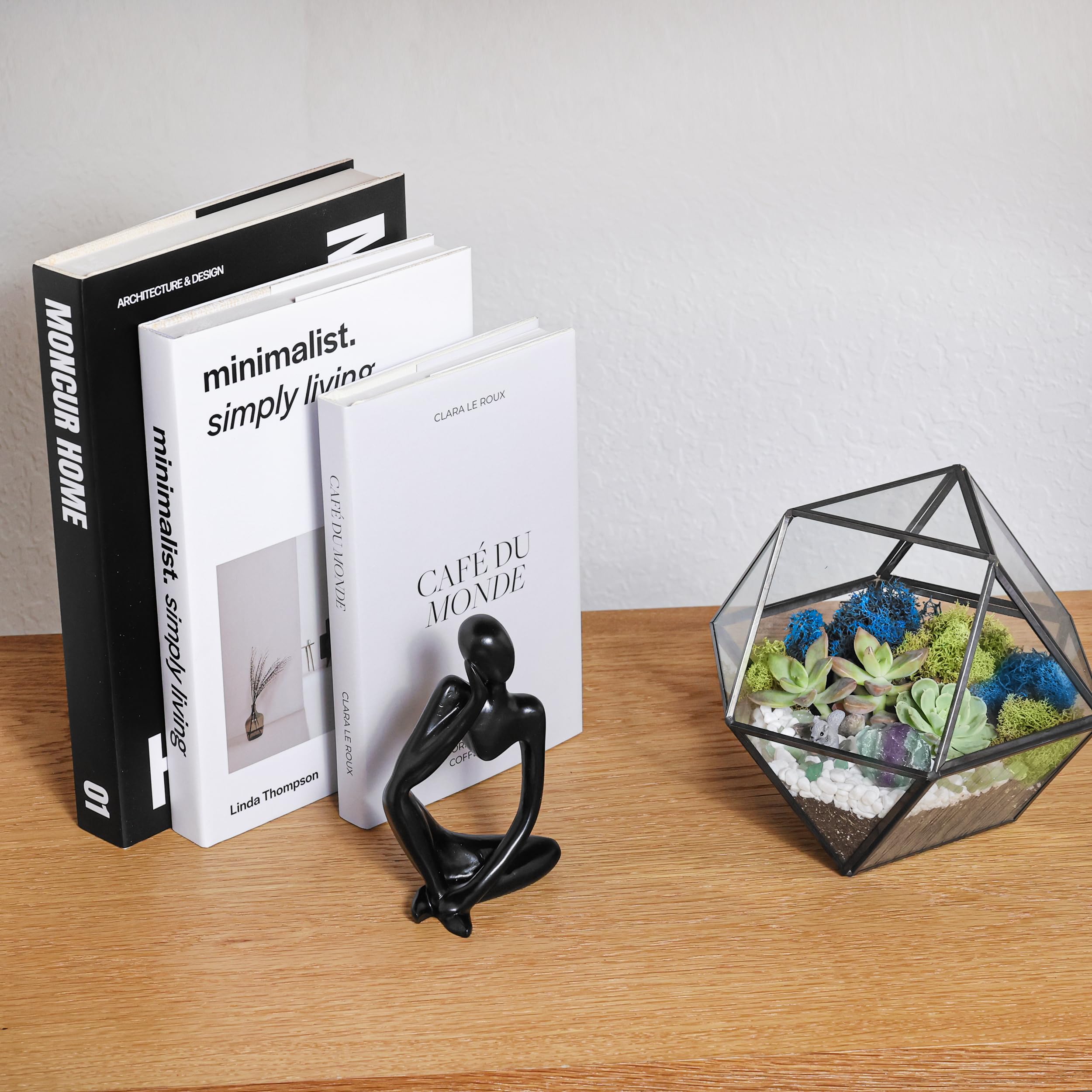 7” DIY Succulent Terrarium Kit with Live Plants, Decorative Rocks, Moss, Healing Crystals, Figurine, Tools & Geometric Glass Terrarium Décor