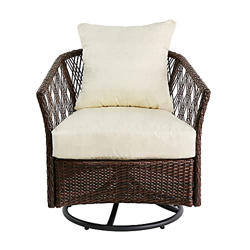 Amazon Brand - Ravenna Home 3-Piece Conversation Bistro Set With Cushioned Swivel Chairs and Table, Weather-Resistant PE Rattan Wicker, Brown
