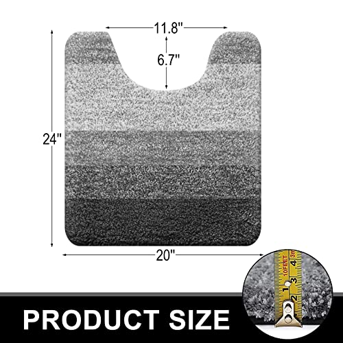OLANLY Ombre Bath Rug and Toilet Rugs U-Shaped, Bath Rug Size 16x24 and Toilet Rugs Size 20x24 in Grey, 2 Item Bundle