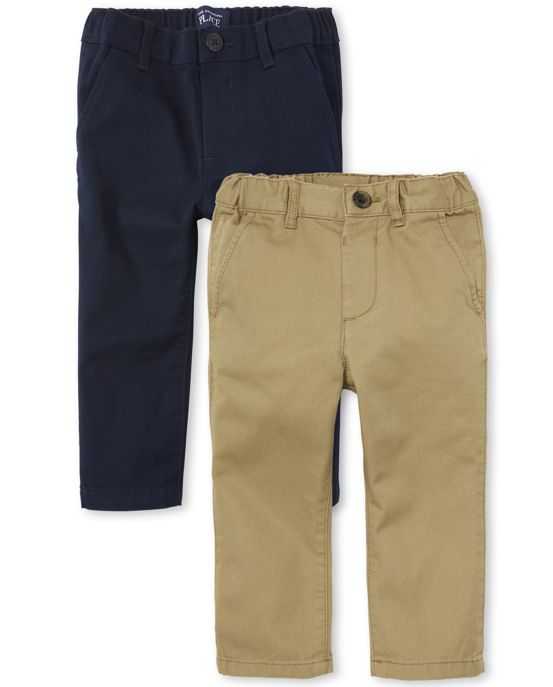 The Children's Place baby boys and Toddler Stretch Chino 2-pack Pants, Flax/New Navy 2 Pack, 3T US