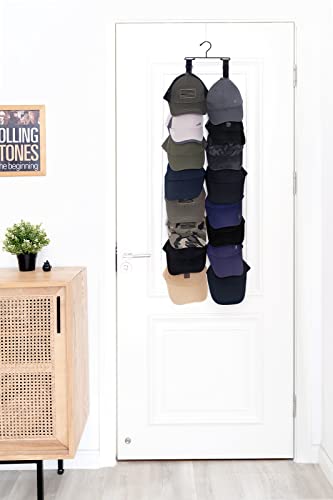 Mkono Hat Organizer Rack Closet Hanging Cap Keeper Hanger with 16 Hooks and Over-The-Door Hat Organizer with 12 Anti-Drop Pockets
