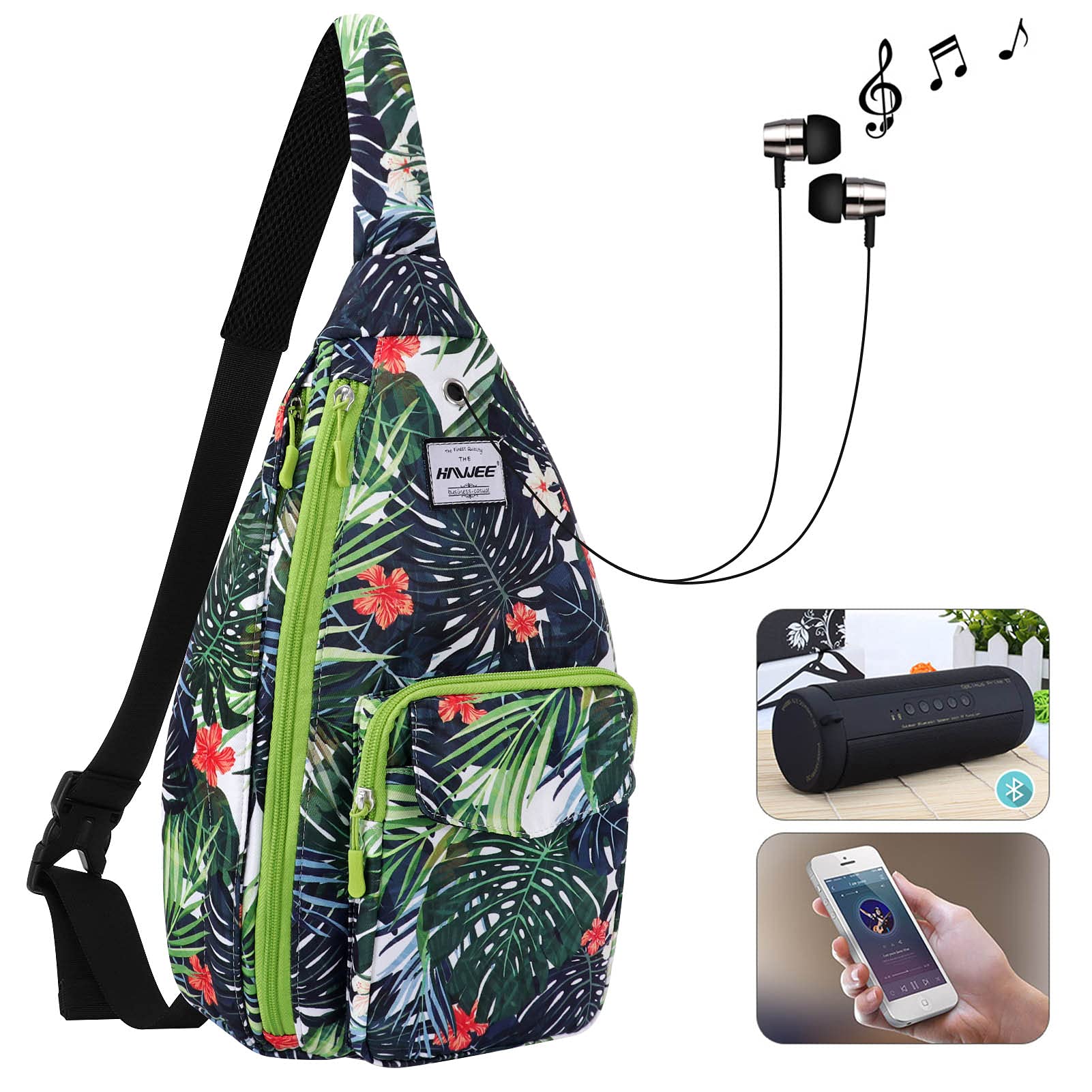 HAWEE Rope Sling Bag for Women Men Casual Cross Body Daypack Backpack Adjustable Strap with Side Pocket Anti-theft for Travel/Sport, Green Leaf