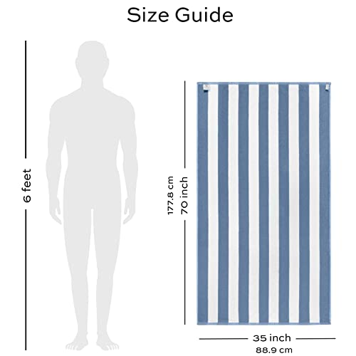 White Classic Beach Towels Oversized Cabana Stripe Cotton Bath Towel Large - Luxury Plush Thick Hotel Swim Pool Towels for Adults Super Absorbent Quick Dry - 35x70 Light Blue [2 Pack]