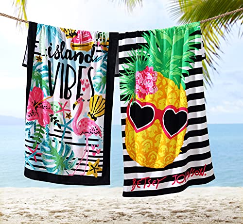 Betsey Johnson - Beach Towel Set, Highly Absorbent & Fade Resistant Beach Accessories, Ideal for Pool, Picnic, or Beach (Island Vibes & Chill Pineapple, 2 Piece)