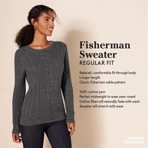 Amazon Essentials Women's Fisherman Cable Long-Sleeve Crewneck Sweater (Available in Plus Size), Coral Pink, Large