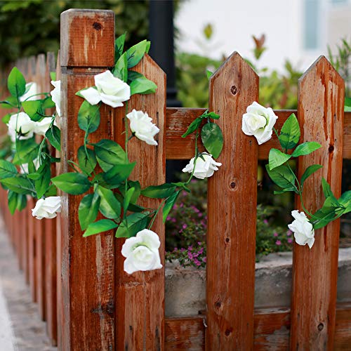 LikSoor 4 Pcs 28Ft Flower Garland White Fake Roses Vines Bedroom Aesthetic Spring Summer Hanging Artificiales para Decoracion for Room,Tea Party,Wedding Arch Decor…