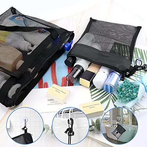 Yotako 2 Pcs Mesh Shower Caddy, Portable Shower Mesh Caddy Bag Quick Dry Shower Bag Mesh Hanging Shower Tote Bag with Zipper (Black)